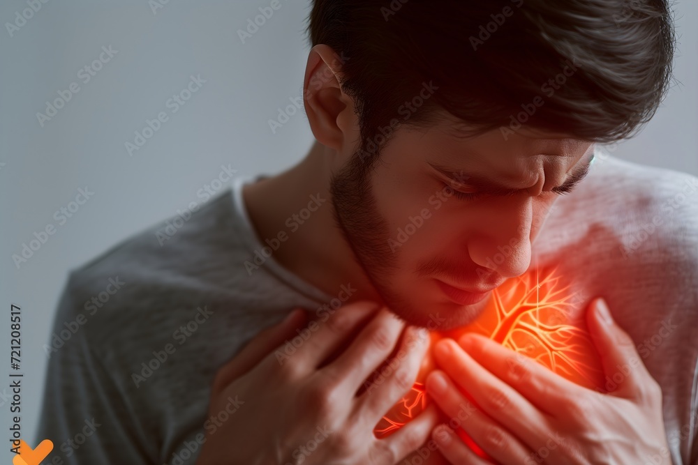 Capturing the essence of heart health, a man touching his heart with a ...