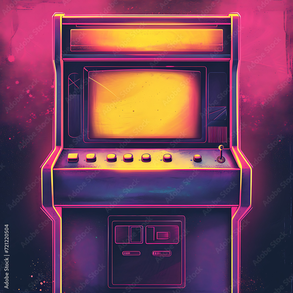 Retro arcade game screen in gradients of pixelated cyan, magenta, and ...