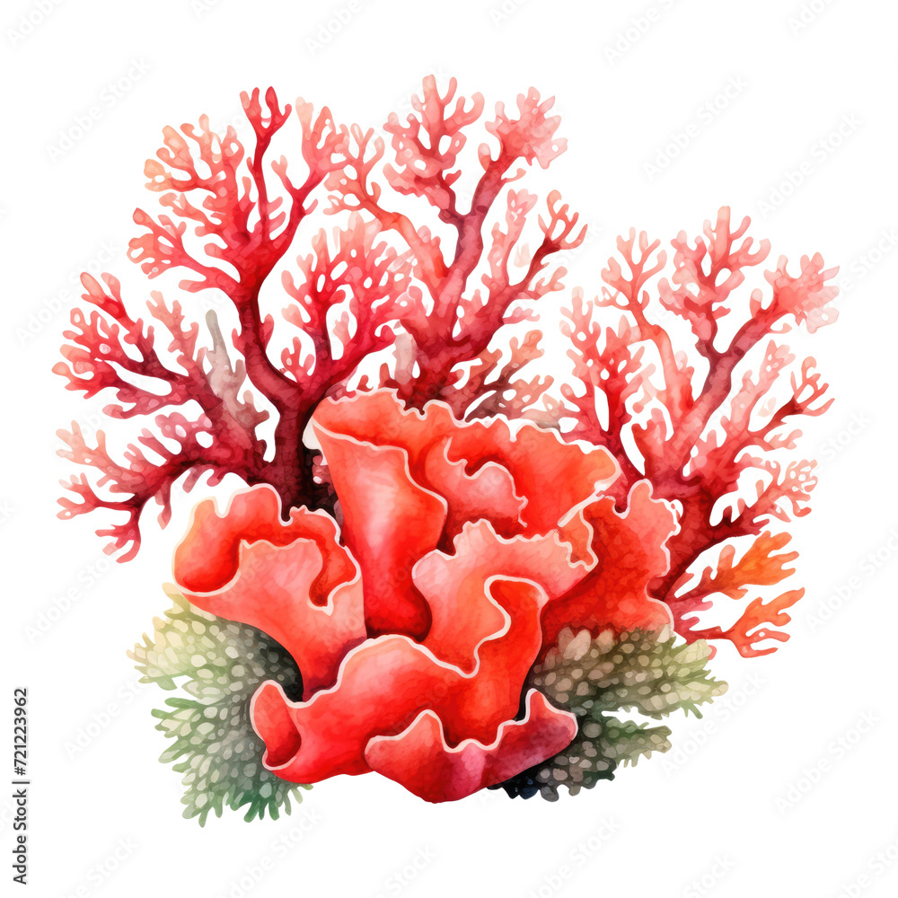 Watercolor red coral clip art, on transparent background, space out, hd ...
