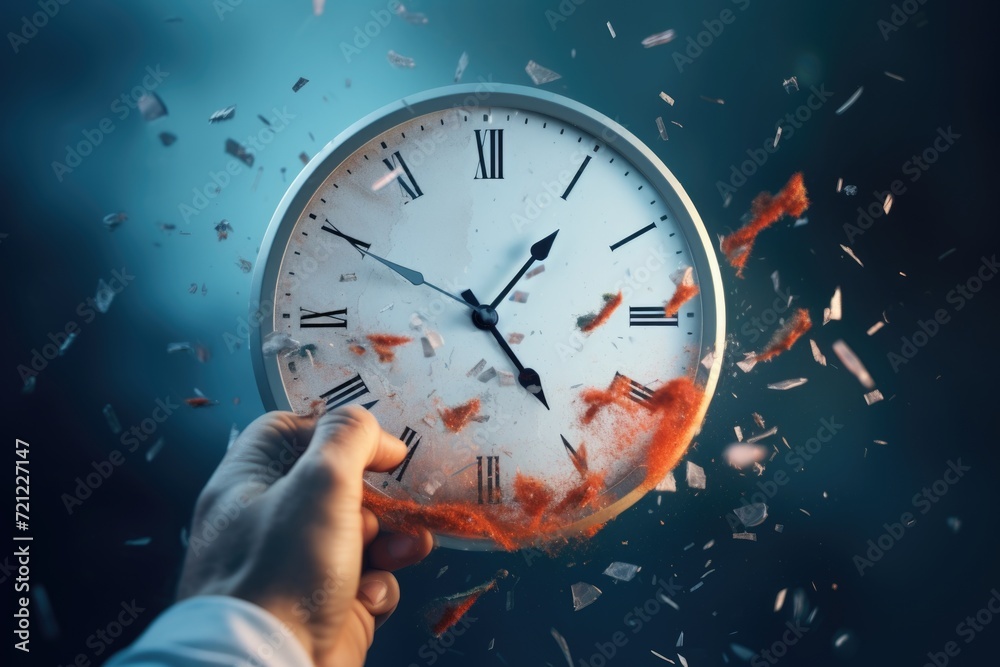 Hand holding broken analog clock with dispersion effect Stock ...