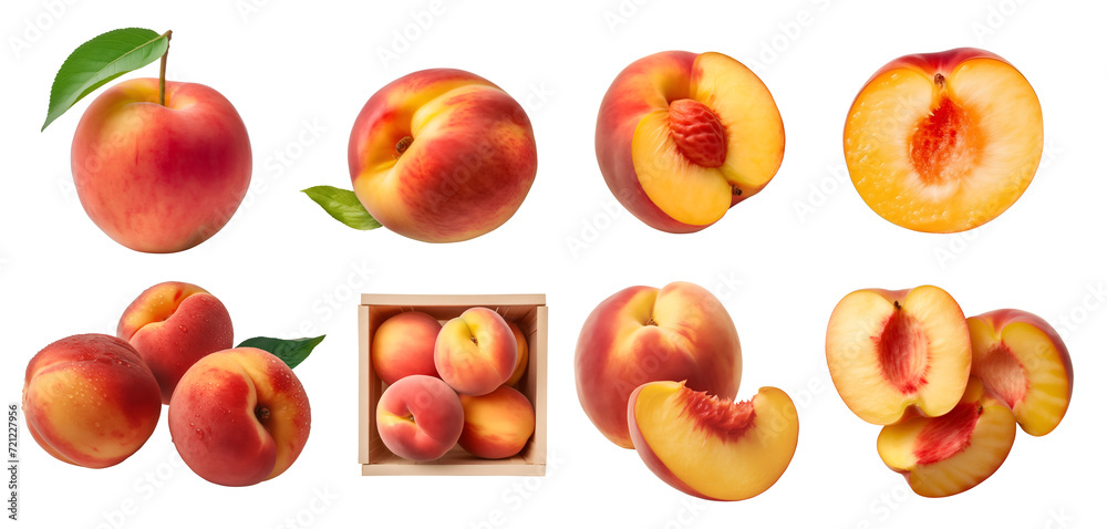 Peach peaches Nectarine Nectarines fruit, many angles and view side top ...