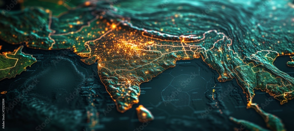 Glow India map. Global wireless network concept. Generative AI ...