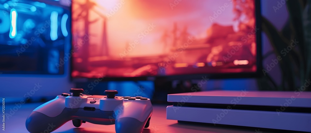 playing video game, gaming console and controller, showcasing the world ...