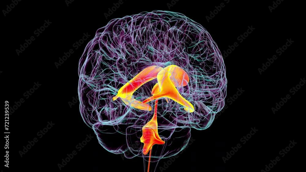 Ventricular system of the brain, 3D animation. The ventricles are ...