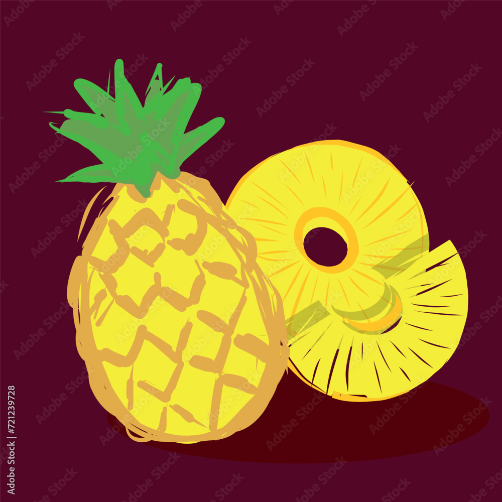 Vector drawing with pieces of summer. Pineapples in a tropical still ...
