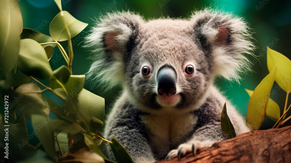 Adorable little fluffy Koala cub in the eucalyptus forest of Australia ...