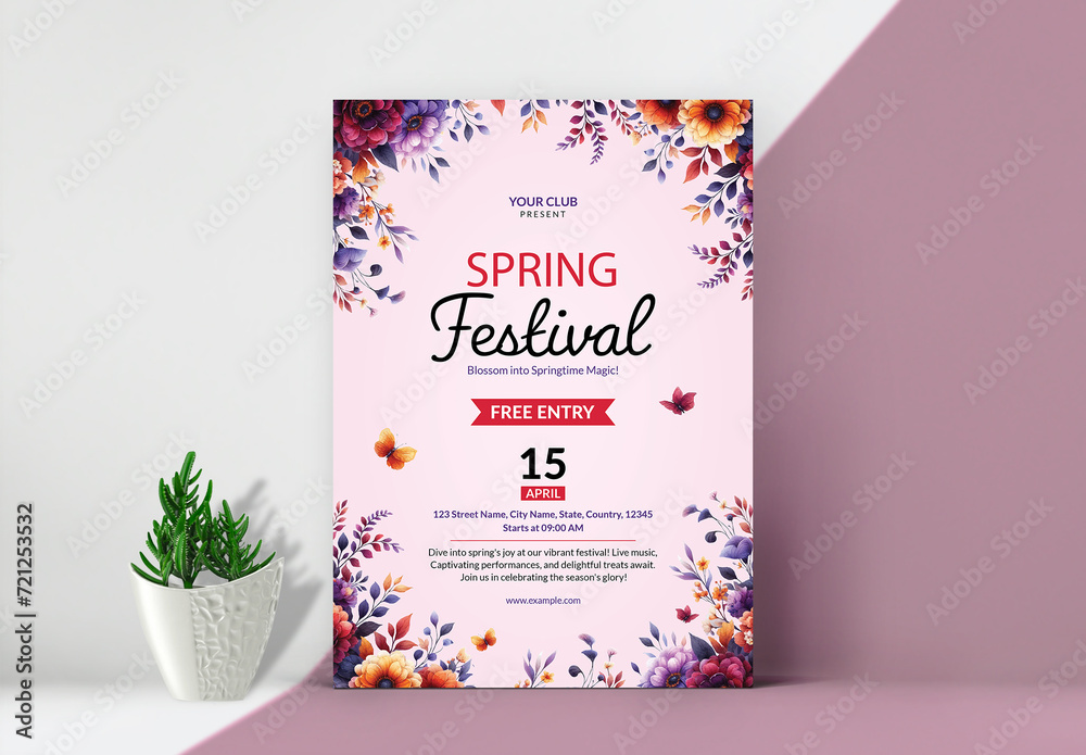 Spring Festival Poster Flyer Layout With Floral Illustrations Stock ...