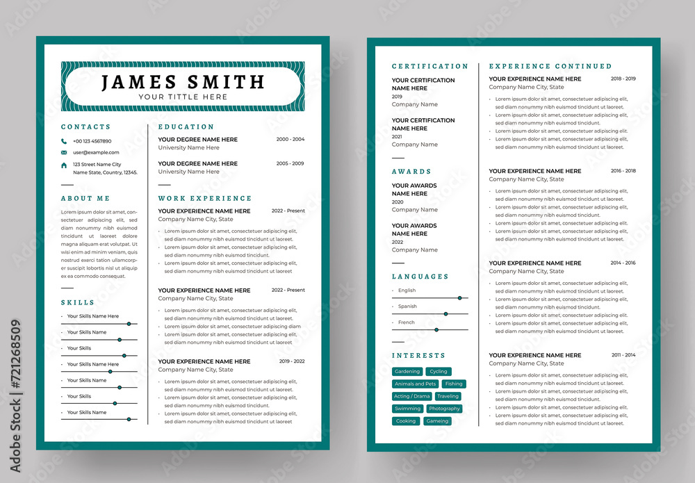 Professional CV Template Design Layout Stock Template | Adobe Stock