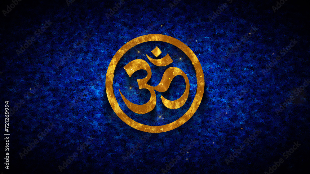 Omkara With Circle Hinduism Symbol Gold Texture On Dark Blue Shiny ...
