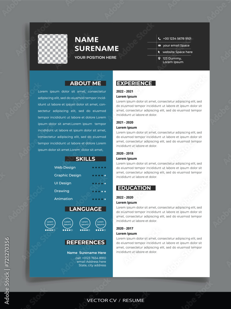 Professional Vector Resume/CV templates Stock Vector | Adobe Stock
