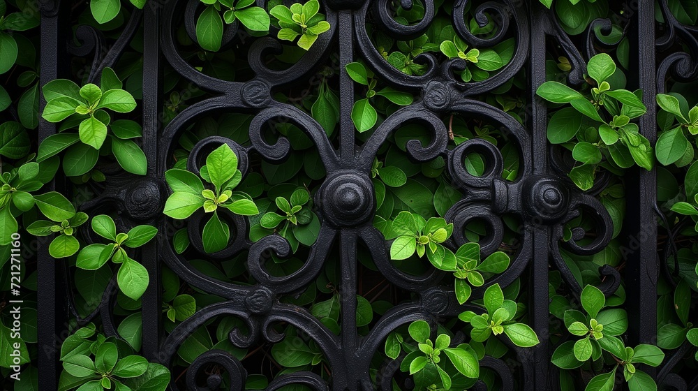 Wrought iron grating with artistic patterns, Baroque fence with leaves ...