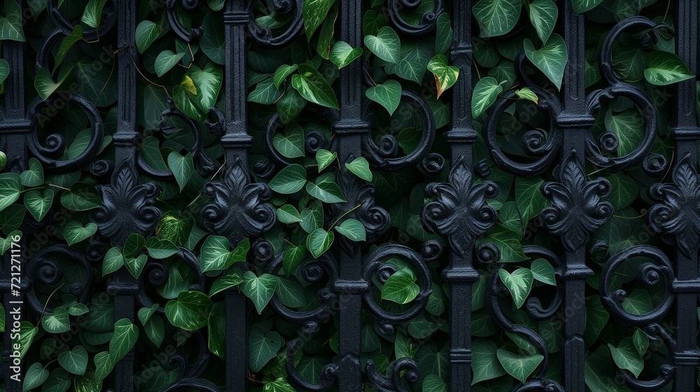 Wrought iron grating with artistic patterns, Baroque fence with leaves ...