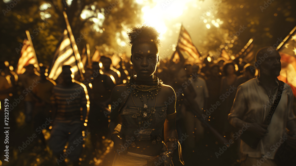 The unity of purpose is evident as a black woman passionately marches ...
