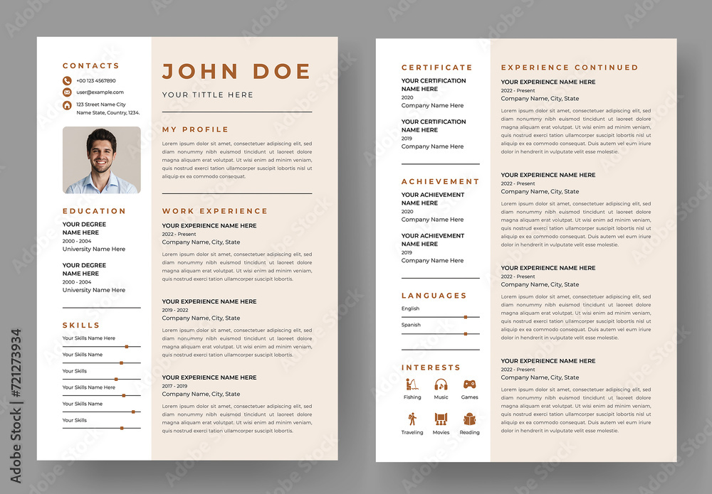 Modern And Clean Resume Layout Stock Template | Adobe Stock