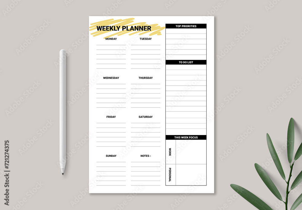 Weekly Planner Layout Stock Template | Adobe Stock