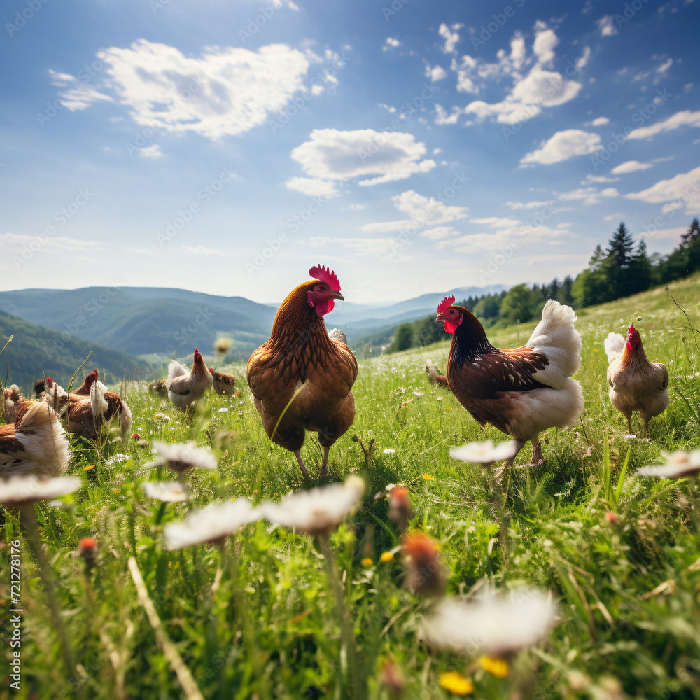 Free range chicken farm and sustainable agriculture. Organic poultry ...