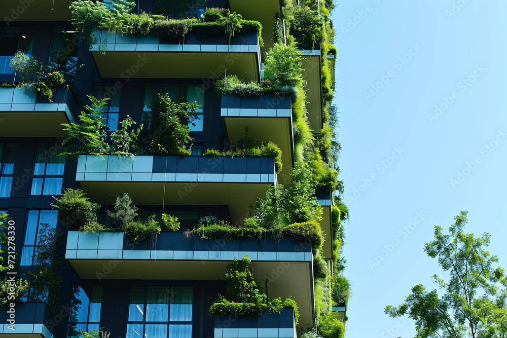 Eco-friendly building in the modern city. Sustainable glass office ...