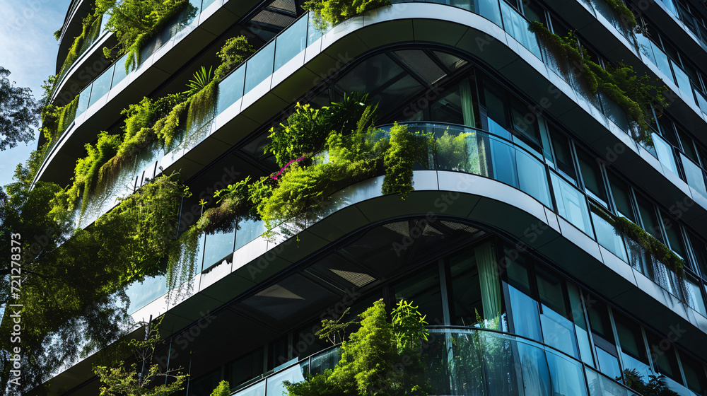 Sustainable green building. Eco-friendly building. Sustainable glass ...