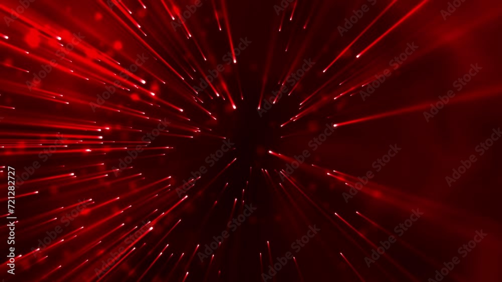 Neon line dot lens. Abstract red color background with animation flying ...