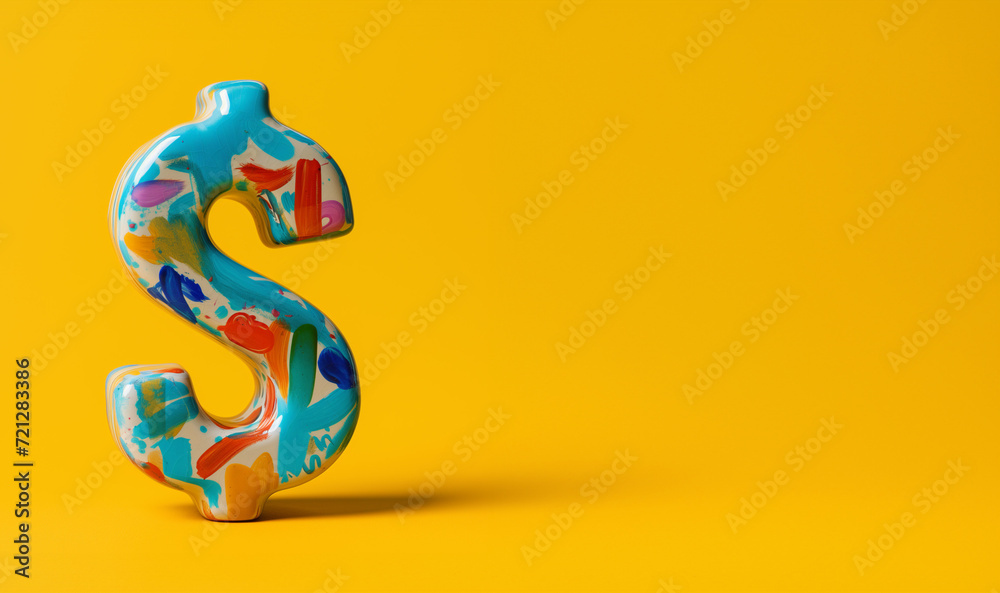 colorful ceramic $ dollar sign painted sculpture isolated on plain ...