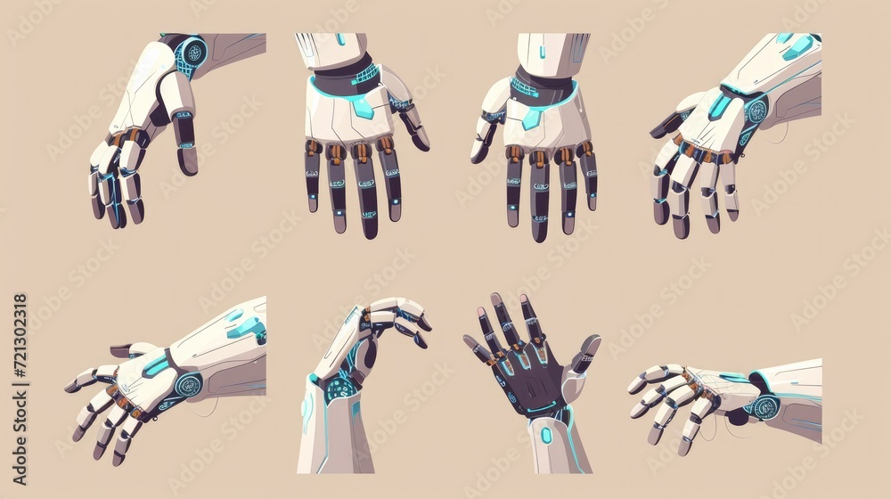 Robot hands gestures. Robotic arm gesture to point, hold and handshake ...