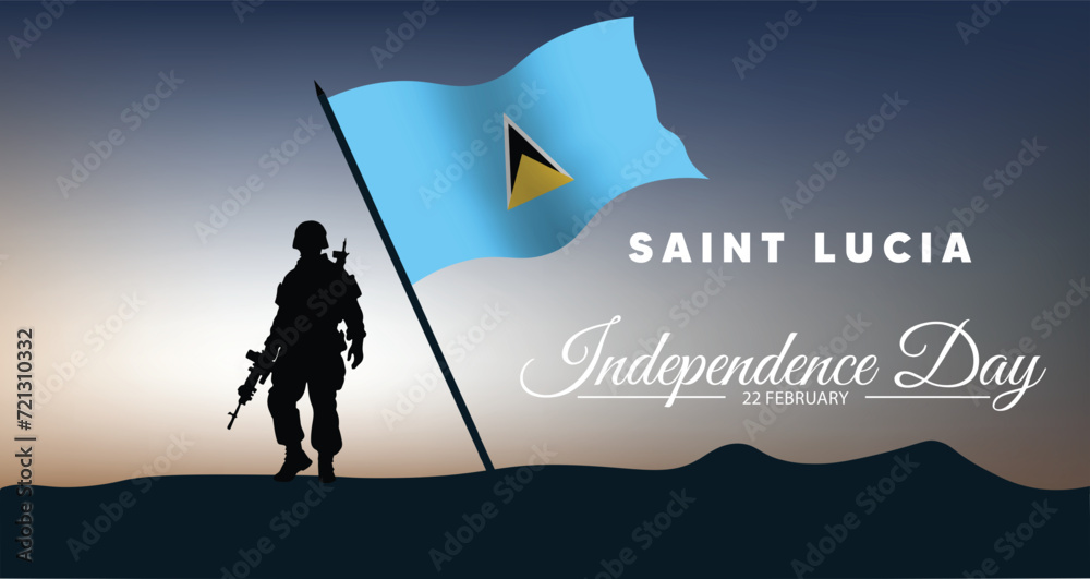 Saint Lucia Independence Day 22 February solider standing with waving ...