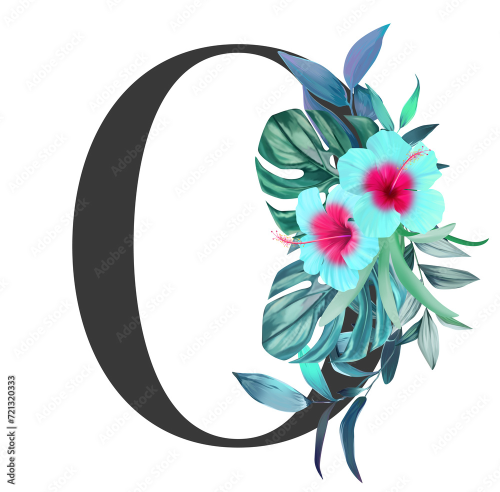 Letter. Turquoise floral alphabet with a composition of bouquets of ...
