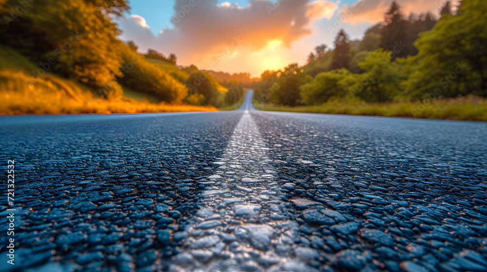 beautiful sun rising sky with asphalt highways road in rural scene use ...