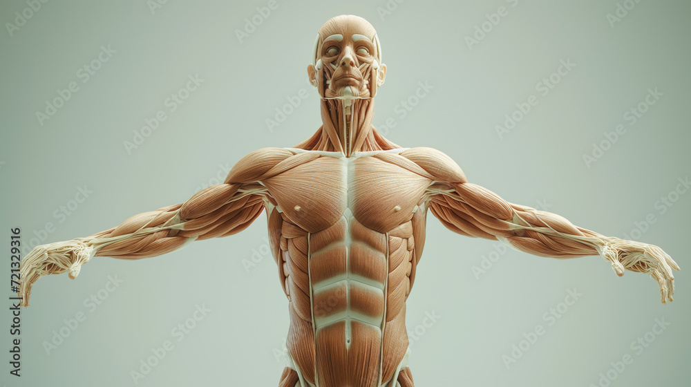 human anatomy. Muscles, bone structure, arteries. On a simple studio ...