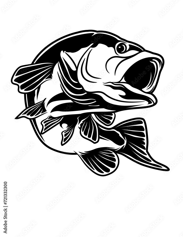 Bass Fish Illustration, Bass Clipart, Lake Fishing Cut File, Angler Dad ...