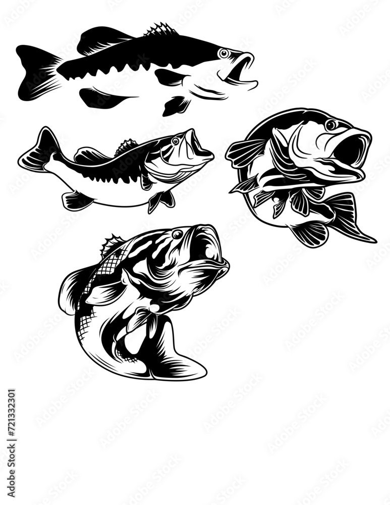 Bass Fish Illustration, Bass Clipart, Lake Fishing Cut File, Angler Dad ...