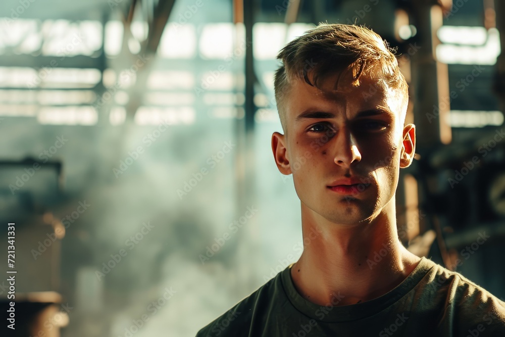 A tall, muscular German man with short blonde hair and a square jaw is ...