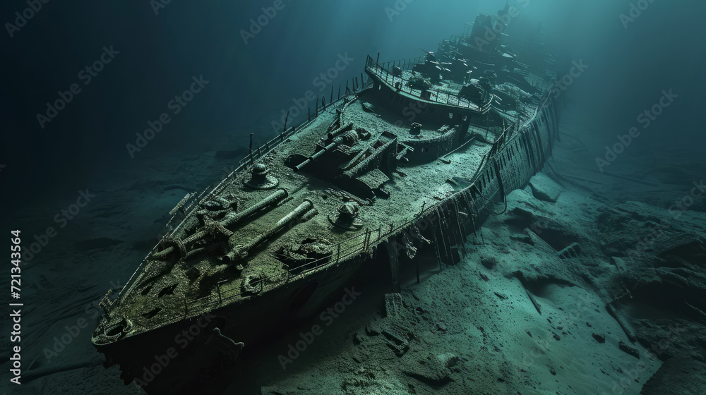 Sunken World War II battleship at the bottom of the ocean Stock Photo ...
