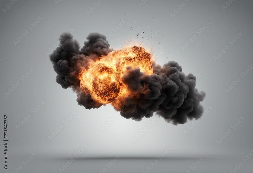 Large fireball with black smoke fiery explosion with smoke isolated on ...