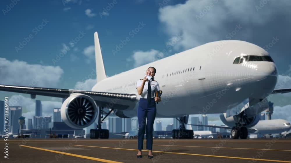 Full Body Of Asian Woman Pilot In Professional Uniform Launching Paper ...