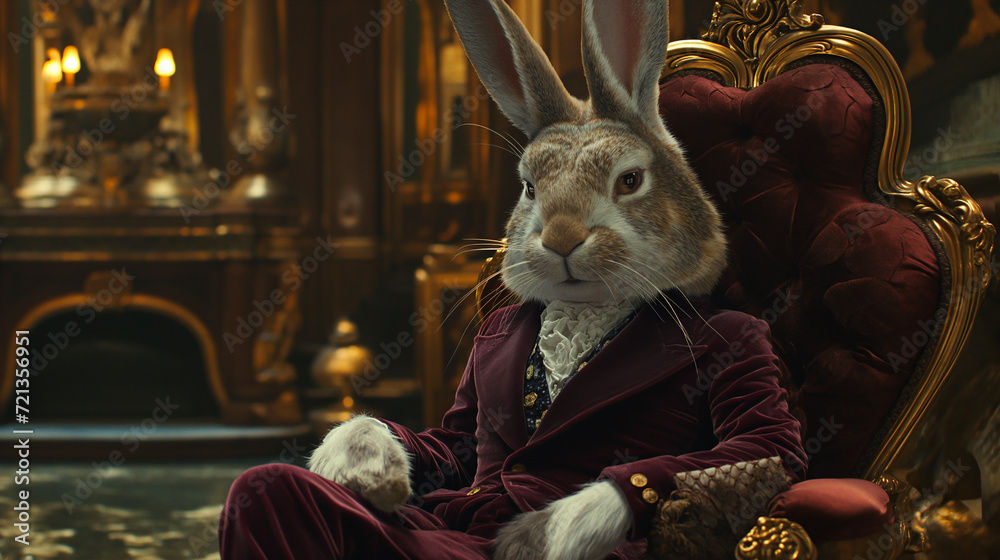 Rabbit as an aristocrat. elegant easter bunny in a velvet suit, in an ...