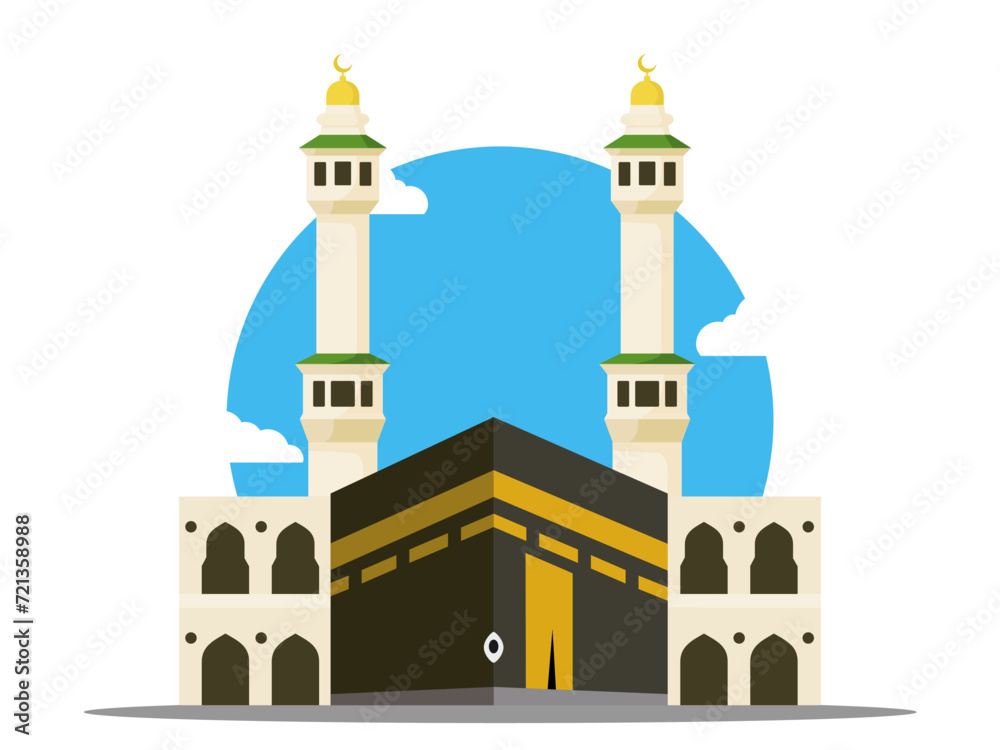 Masjidil Haram and Kaaba Vector flat Illustration. Famous mosque ...