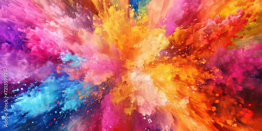 Explosion bursting forth in a riot of bright rainbow colors. The ...