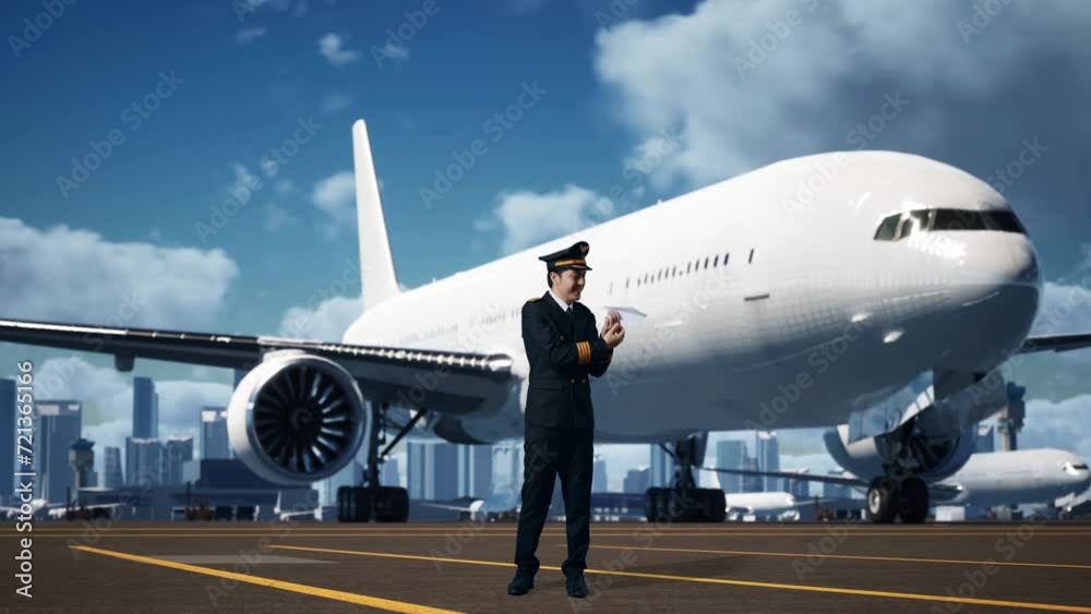 Full Body Of Asian Man Pilot In Professional Uniform Launching Paper ...