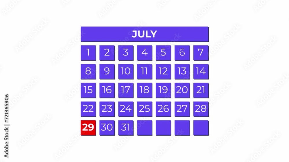 29th July calendar icon animation. Alpha matte with transparent ...