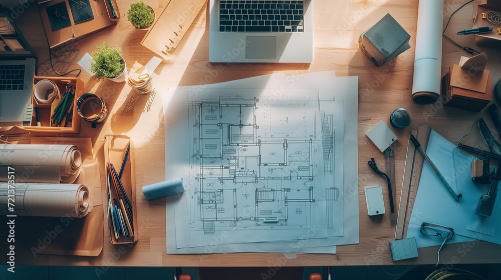 Architectural design studio with blueprints Stock Photo | Adobe Stock