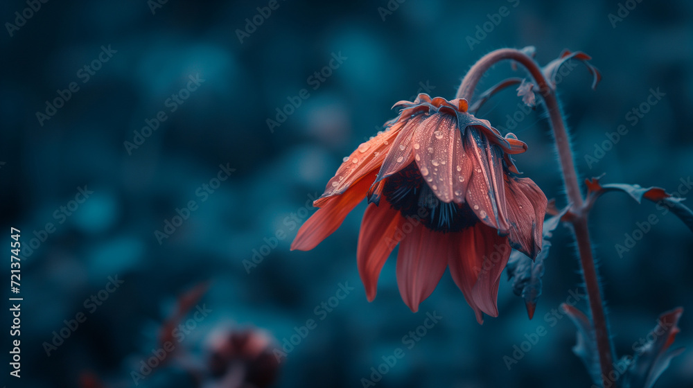 Symbolic photography of a wilting flower with drooping petals ...