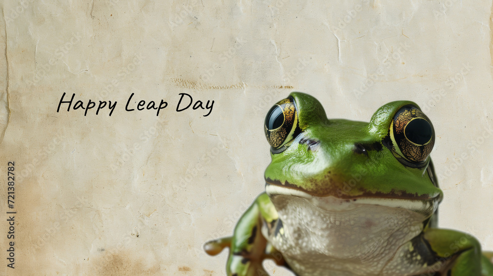 Leap day, 29 February 2024 greeting card with Green Frog and Happy Leap ...