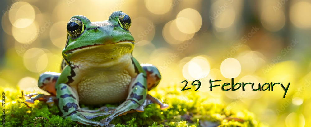 Leap day, one extra day, Leap year 29 February 2024 background. Green ...