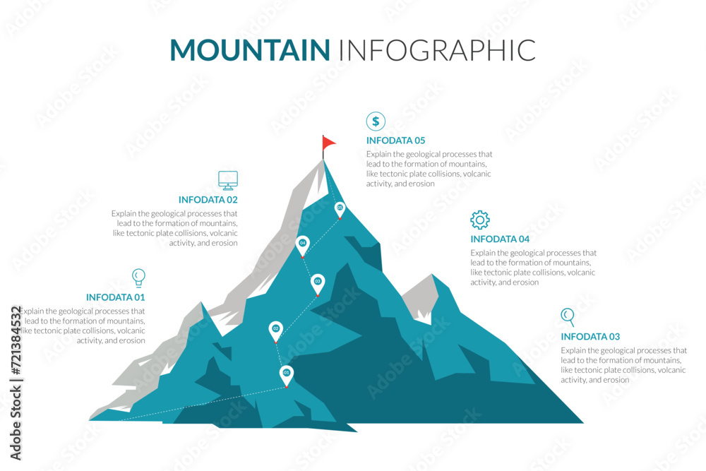Infographics with mountain concept of the way to the goal in digital ...