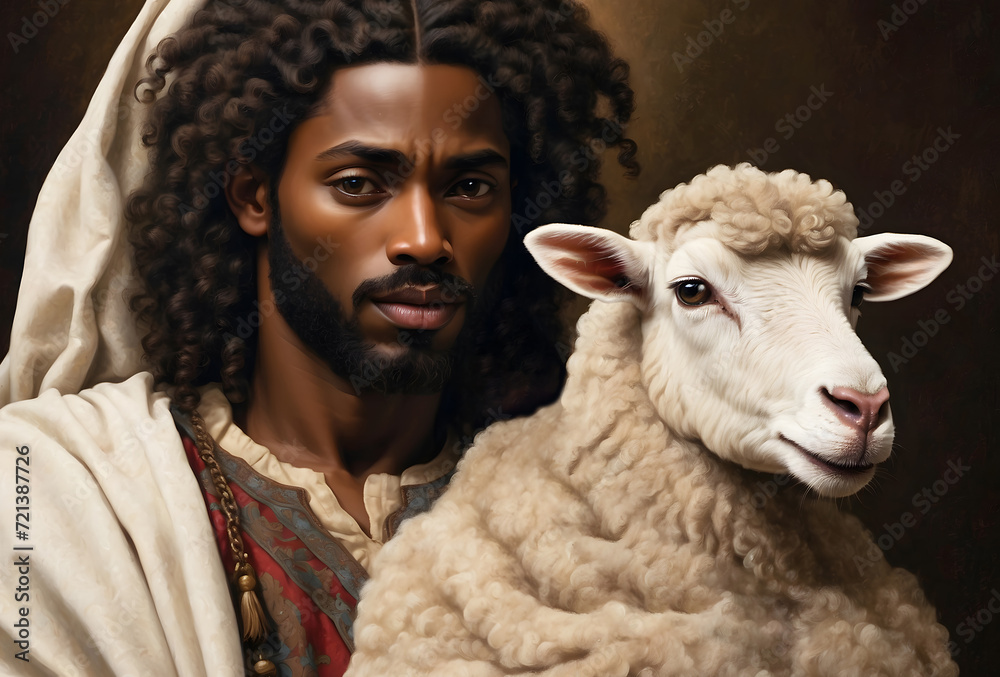 Holy Black Man holding a lamb, African American Saint - Jesus believer ...