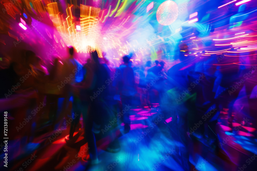 Blurred Dance Floor with Colourful Lights. A motion-blurred scene of a ...