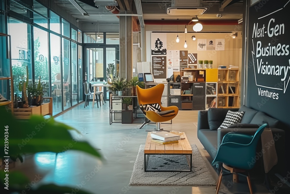 interior of office. "Visionary Ventures" . A well-lit, modern office ...