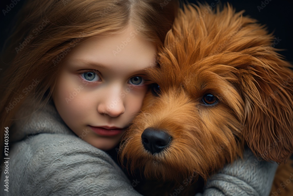 Captured in a close-up, the delightful connection between a girl and ...