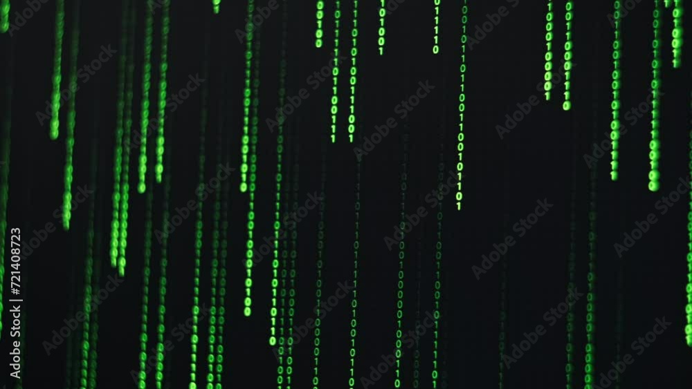 Vidéo Stock Matrix code rain background, green digits on screen. Binary ...